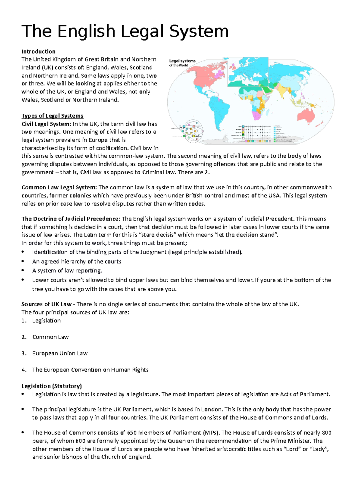 Lecture 1 - The English Legal System - The English Legal System ...