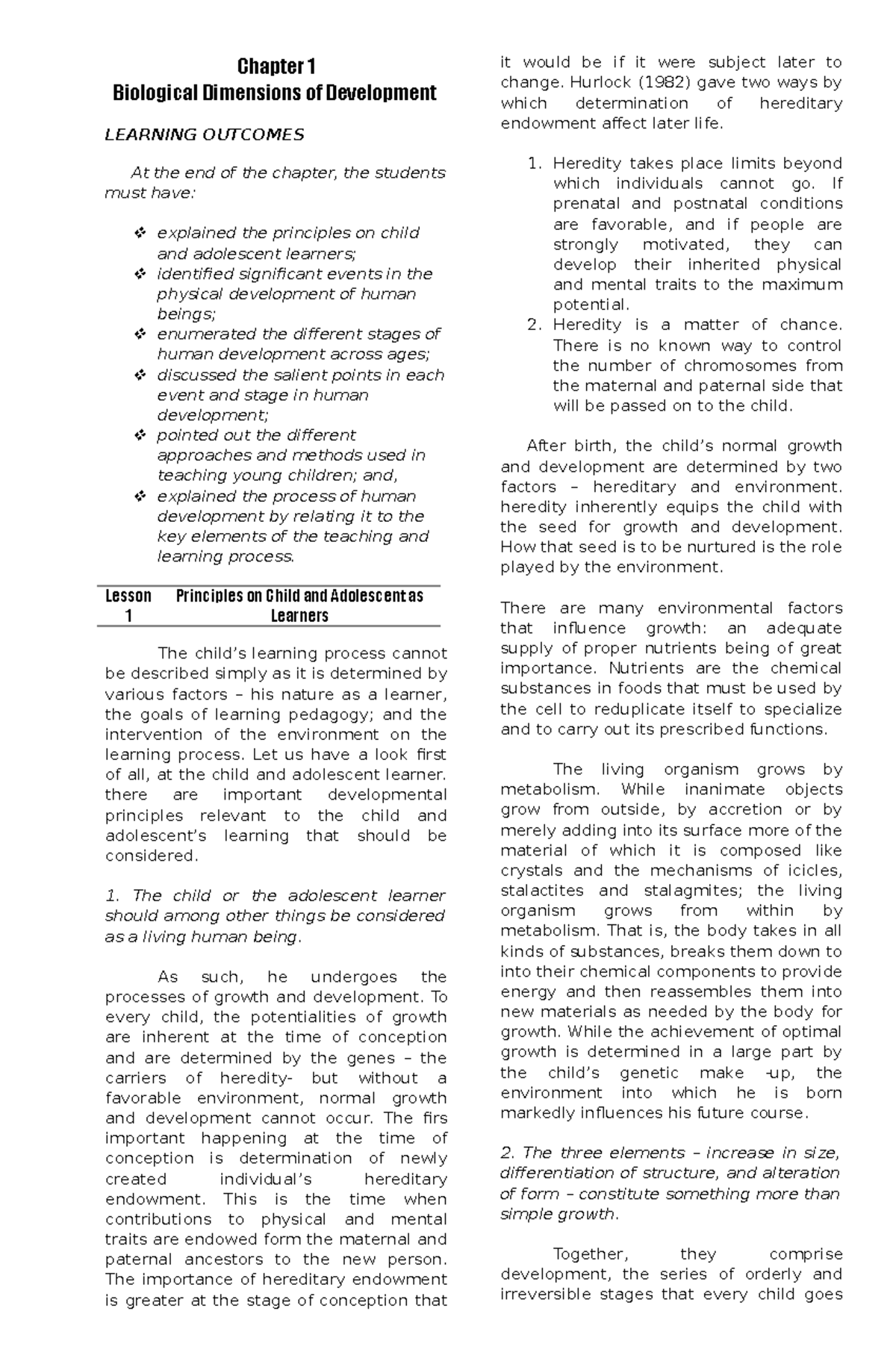 The Child and Adolescent - Chapter 1 Biological Dimensions of ...