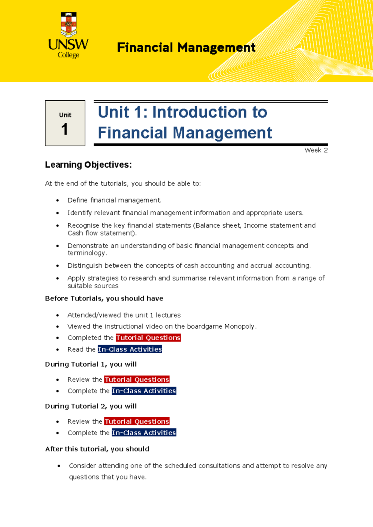Unit 1 Tutorials Introduction to financial management students 2023 fillable - Financial ...