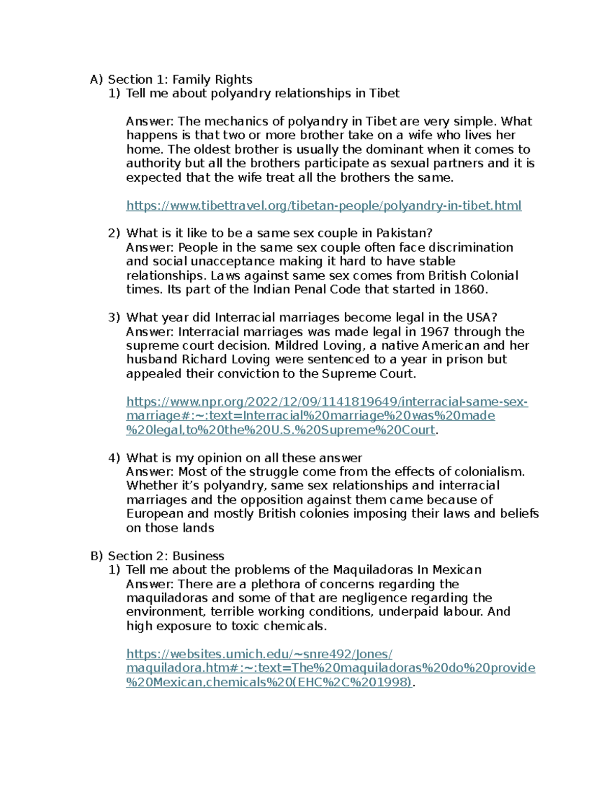 Ethics - A) Section 1: Family Rights 1) Tell me about polyandry ...