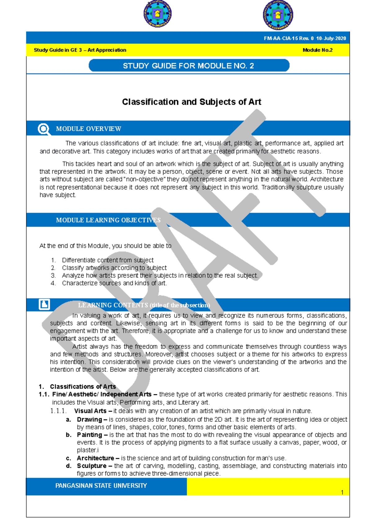 GE 3 Study Guide 2 - art appreciation chapter 2 - FM-AA-CIA-15 Rev. 0 ...