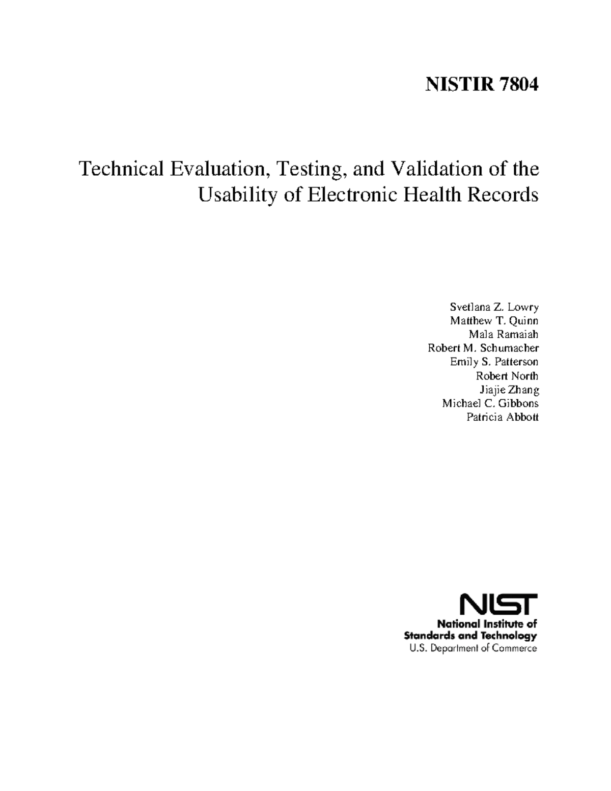 NIST.IR.7804 Technical Eval of Usability of EHRs - NISTIR 7804 ...