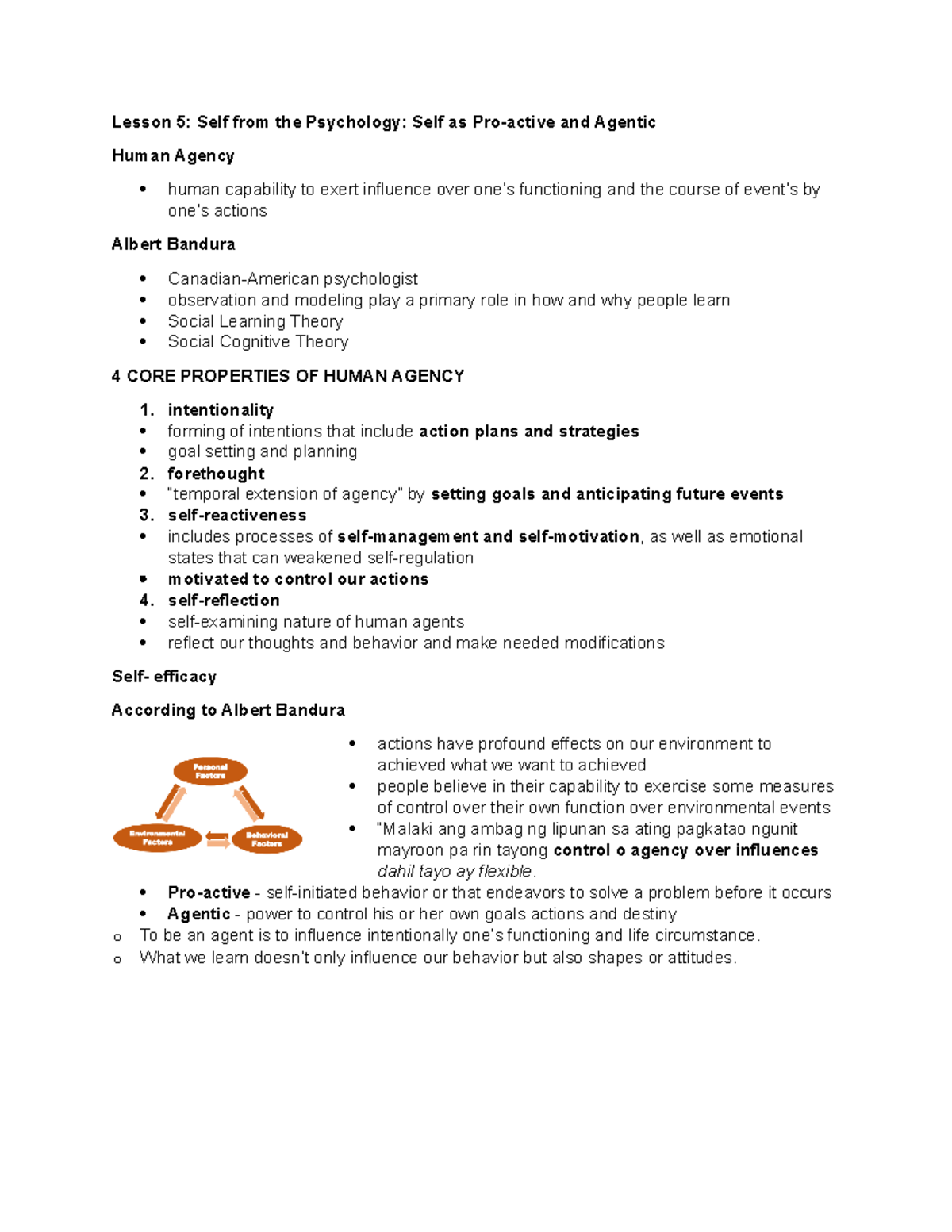 GEN 002 Reviewer Lesson 5 - Lesson 5: Self from the Psychology: Self as ...