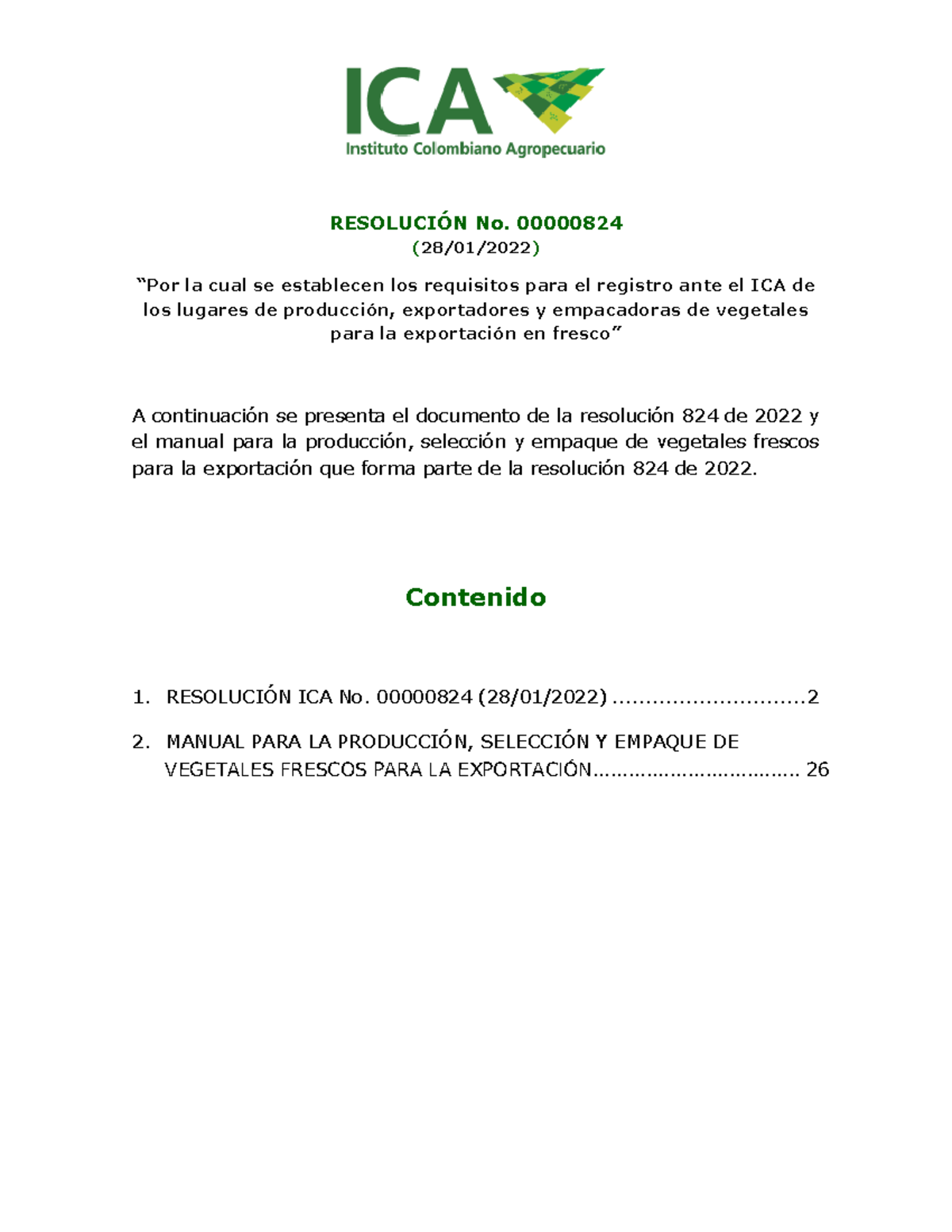 Resolucion ICA 824 2022 Y Manual - RESOLUCIÓN No. 00000824 (28/01/2022 ...
