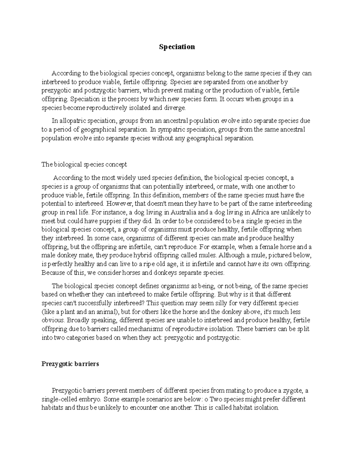 Speciation Summary - Speciation According to the biological species ...