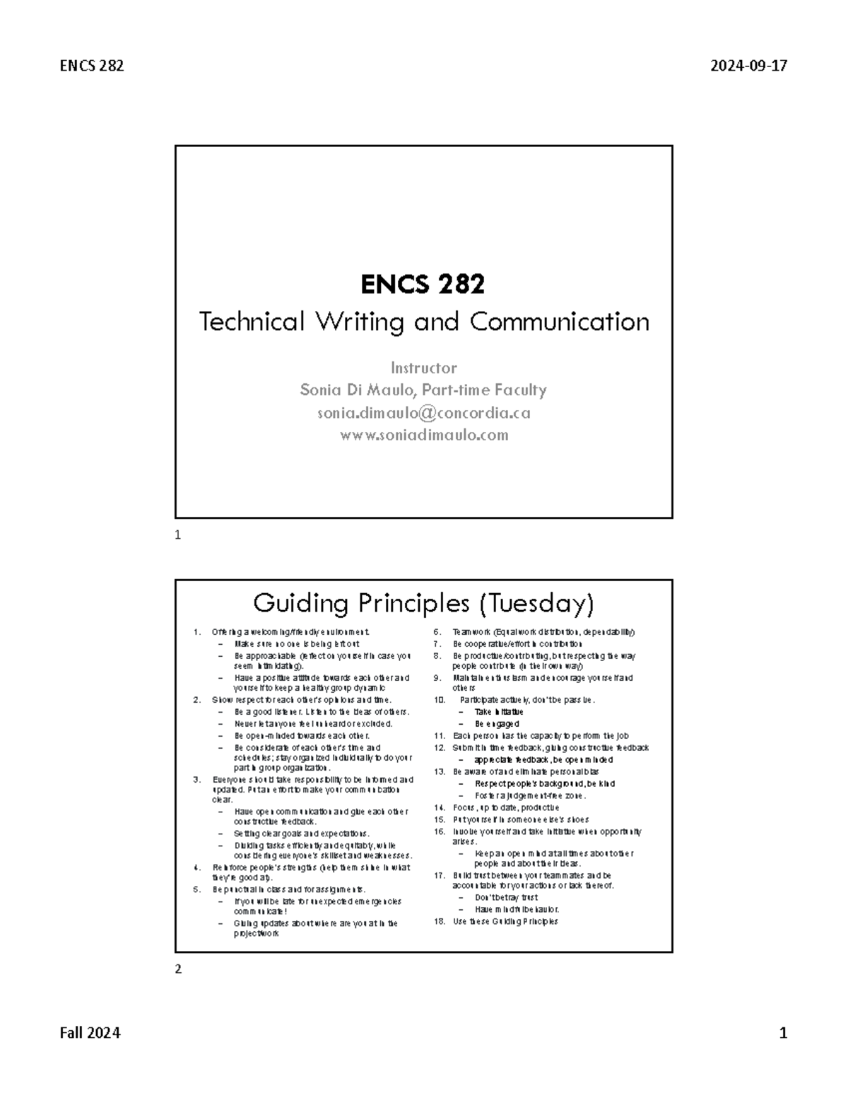 ENCS282 Class 3 Fall2024 - ENCS 282 Technical Writing and Communication Instructor Sonia Di ...