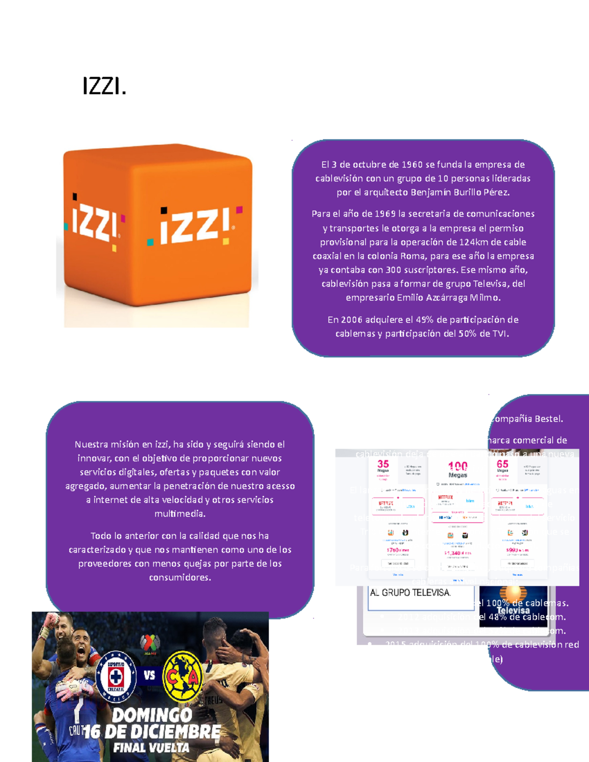 Trabajo de contabilidad - IZZI. El 3 de octubre de 1960 se funda la empresa de cablevisión con ...