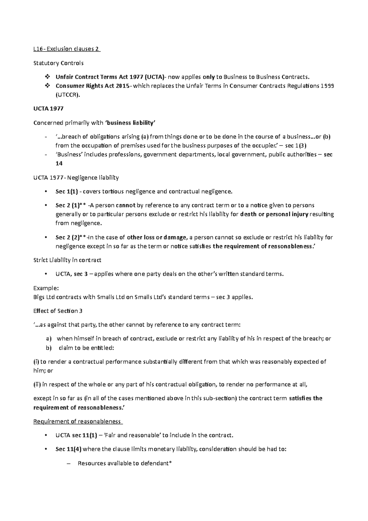 L15b exlusion clauses- complete - L16- Exclusion clauses 2 Statutory ...
