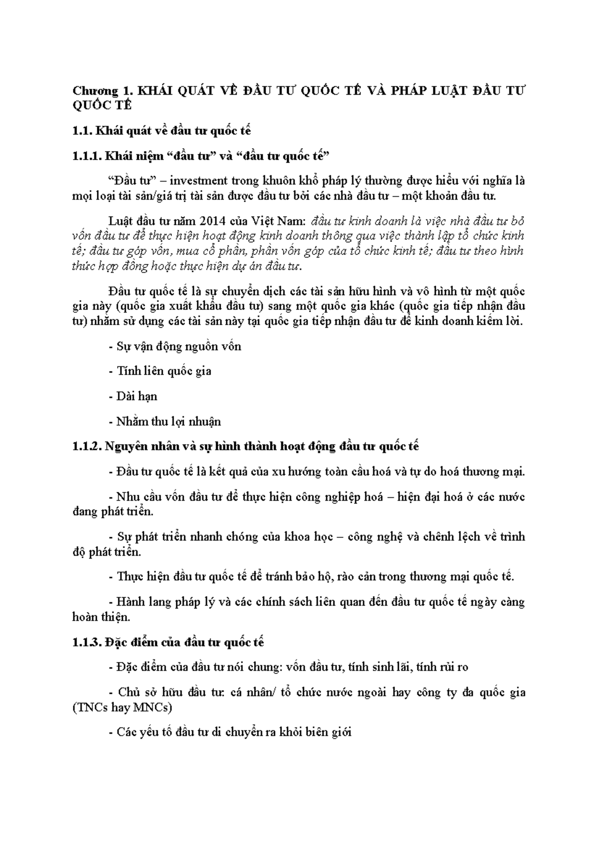 LÝ THUYẾT ĐTQT - hjk b - Chương 1. KHÁI QUÁT VỀ ĐẦU TƯ QUỐC TẾ VÀ PHÁP ...