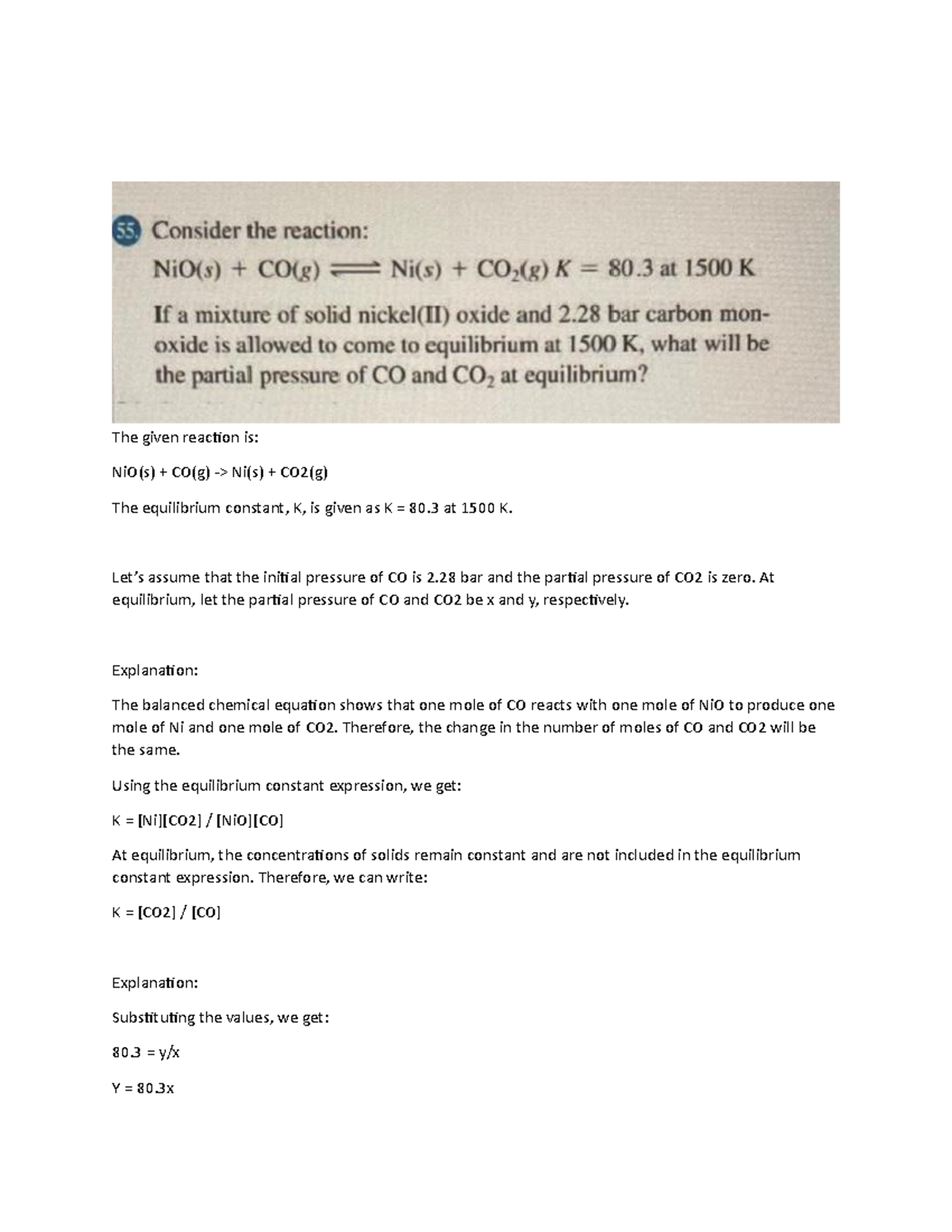 If a mixture of solid nickel(II) oxide and 2.28 bar carbon mon- oxide ...