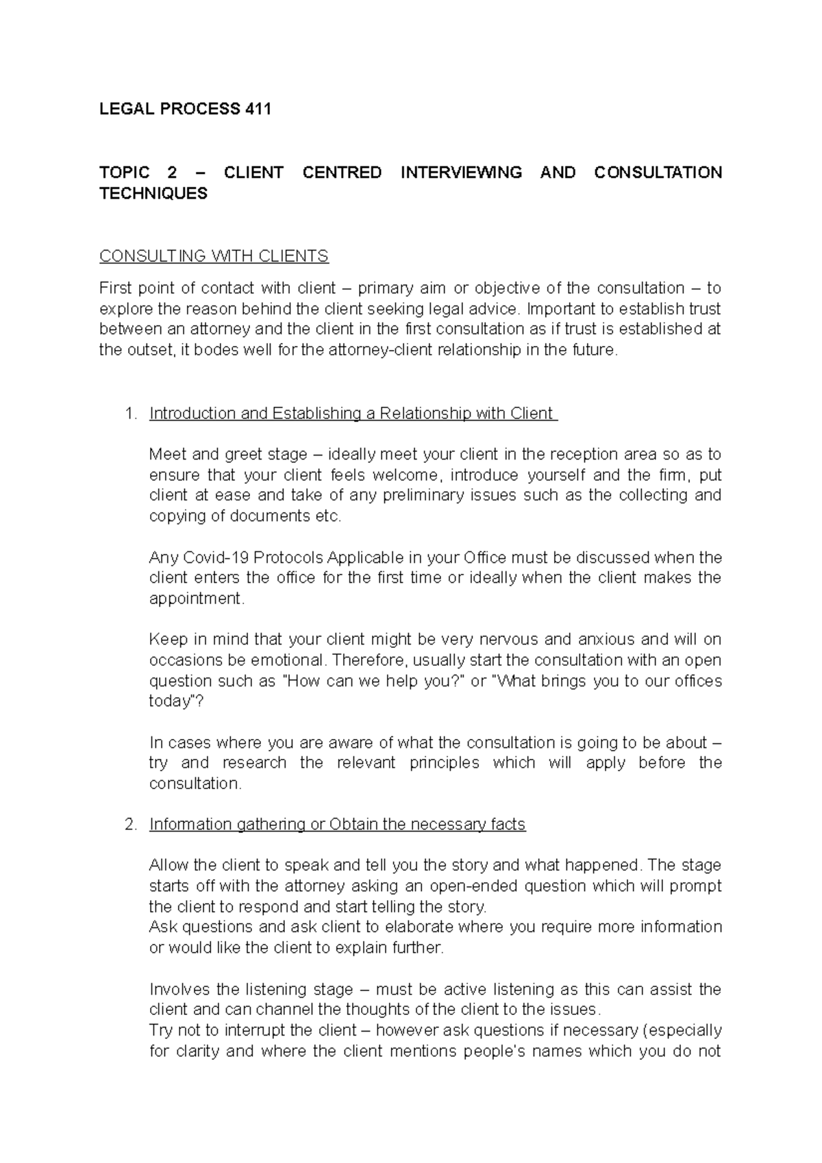 Legal Process 411 - Consultations with Clients - LEGAL PROCESS 411 ...