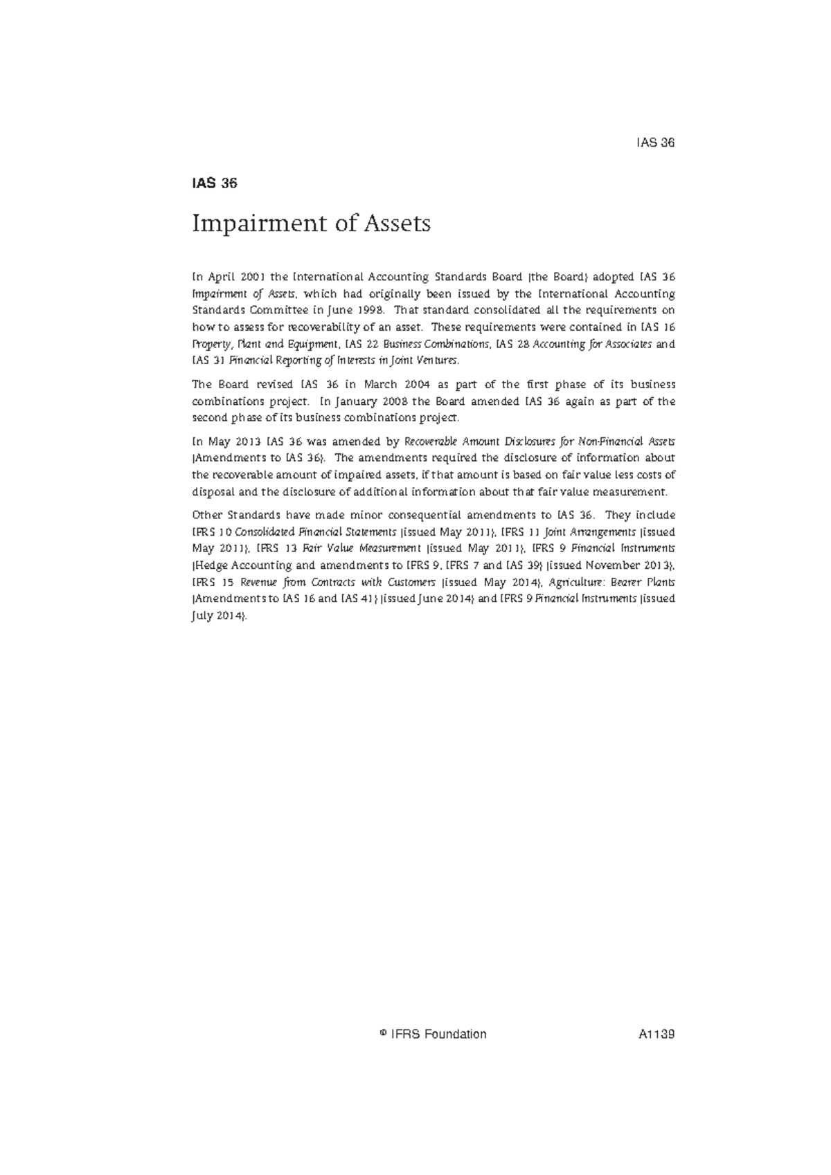 IAS 36 Impairment Of Assets That Standard Consolidated All The