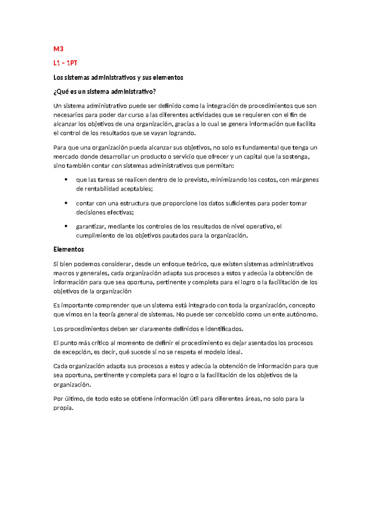 Resumen Sistemas 2 Parcial - M L1 – 1PT Los sistemas administrativos y sus elementos ¿Qué es un ...