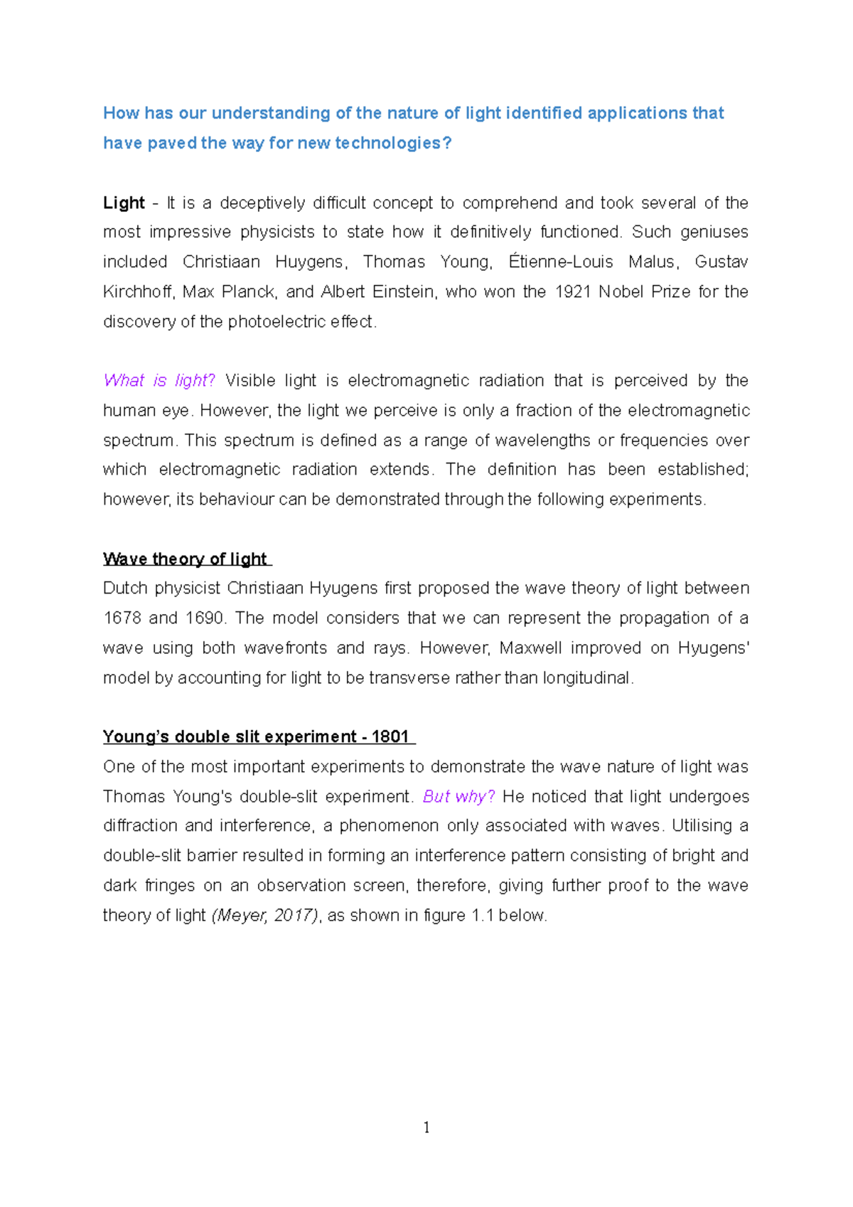 Year 12 light assignment module 7 - How has our understanding of the nature of light identified ...