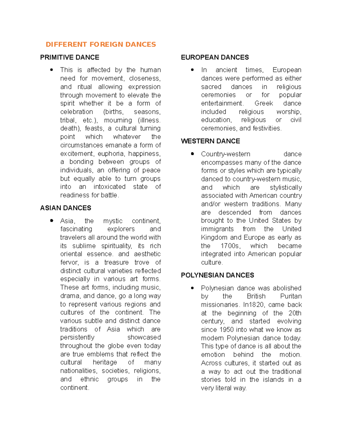 CPC4 - Notes - DIFFERENT FOREIGN DANCES PRIMITIVE DANCE This is ...