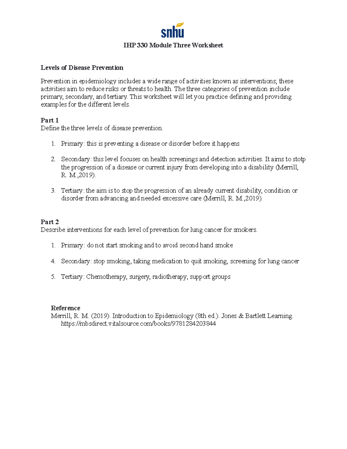 IHP 330 Module Three Worksheet - IHP 330 Module Three Worksheet Levels ...