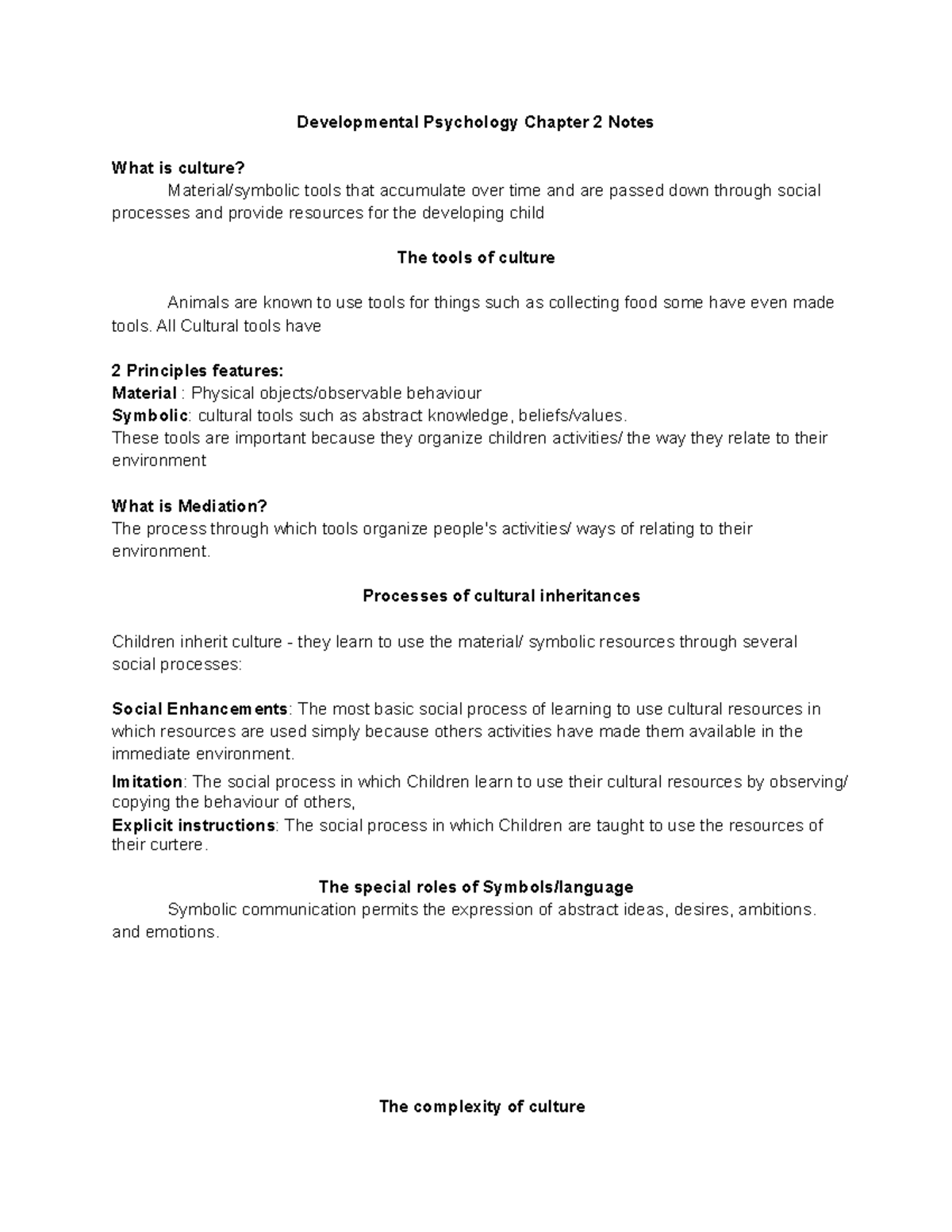 Chapter 2 Notes - Developmental Psychology Chapter 2 Notes What is ...