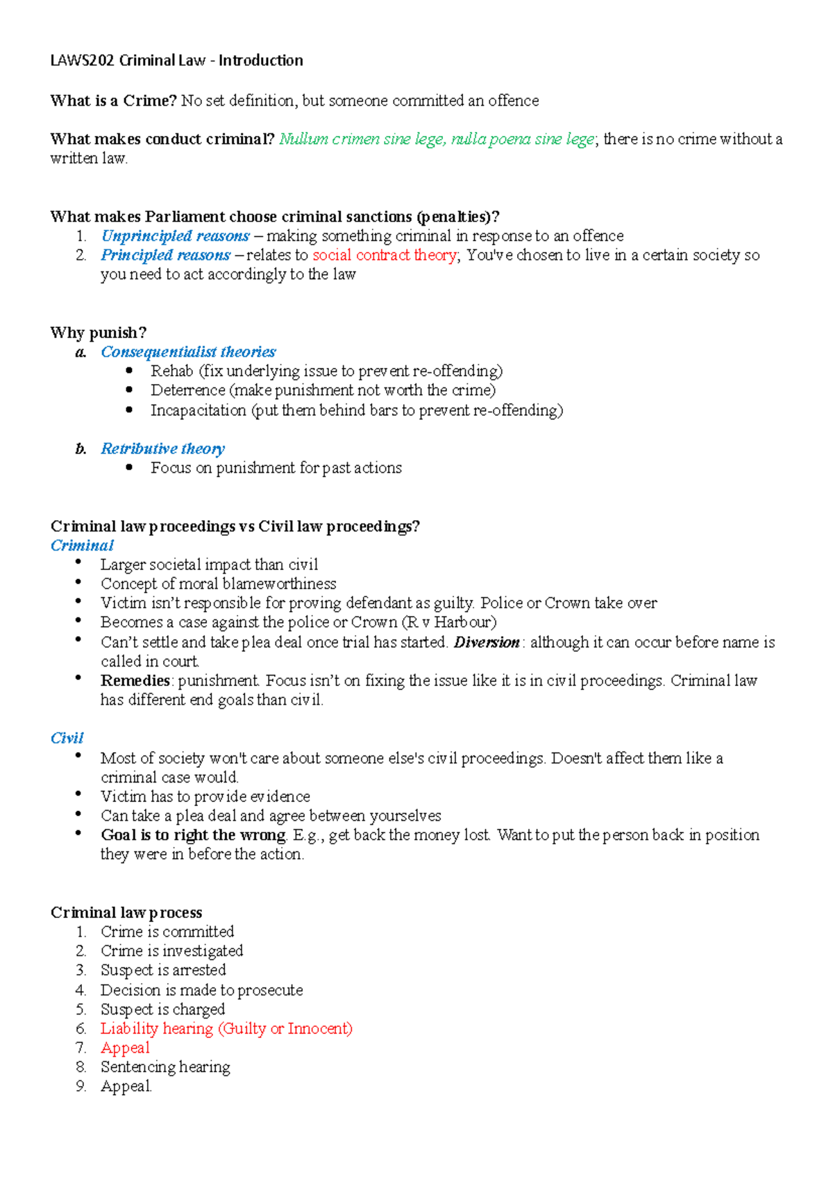 1. Course introduction - LAWS202 Criminal Law - Introduction What is a ...