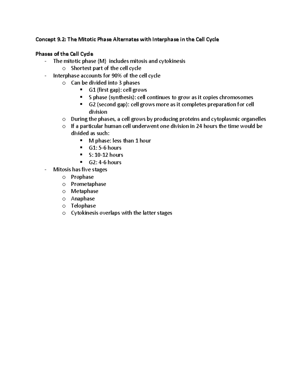 Life 120 - 9.2 Reading Notes - Concept 9: The Mitotic Phase Alternates ...