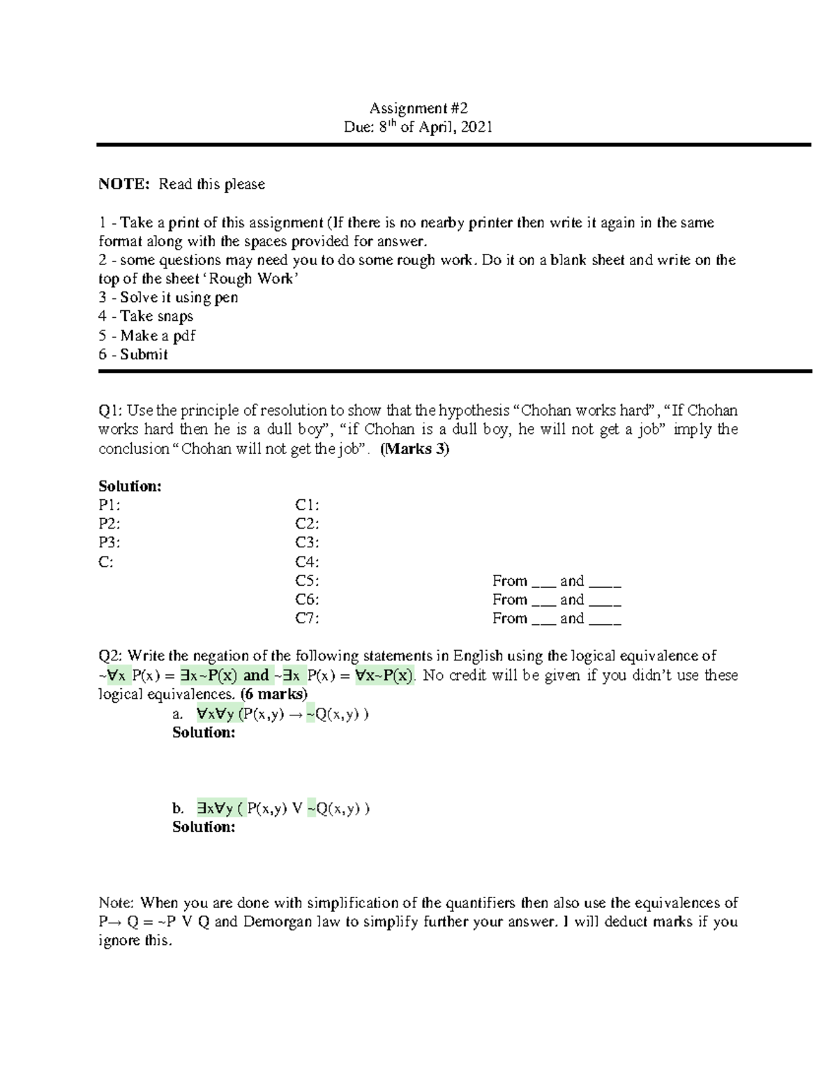 Assignment 2 Spring 2021 - Assignment # Due: 8th of April, 2021 NOTE ...