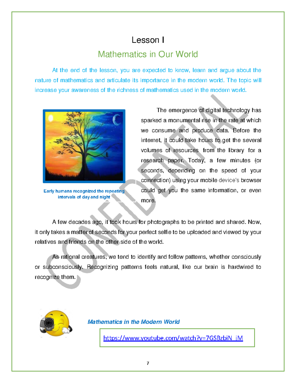 Module I lesson 1 - youtube/watch?v=7GSBzbiN_jM Lesson I Mathematics in ...