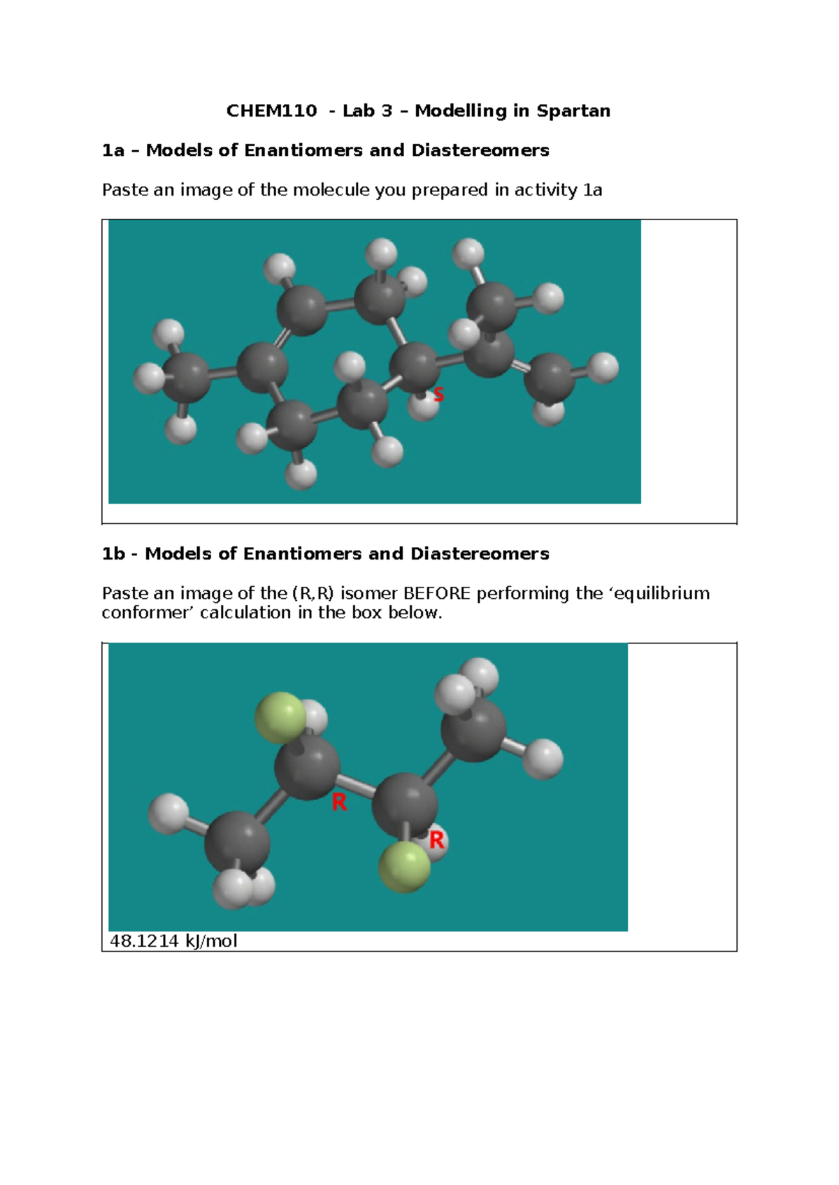 CHEM110 Lab 3 Template - lab - CHEM110 - Lab 3 – Modelling in Spartan ...