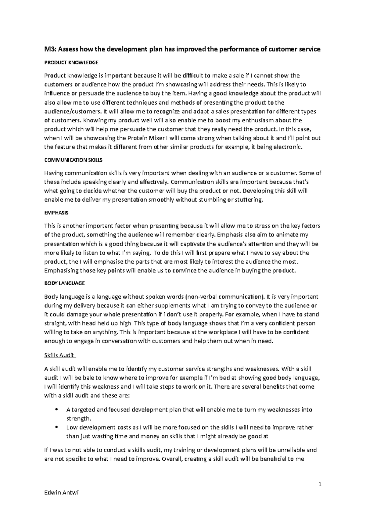 Unit 14 Investigating Customer Service - M3: Assess how the development ...