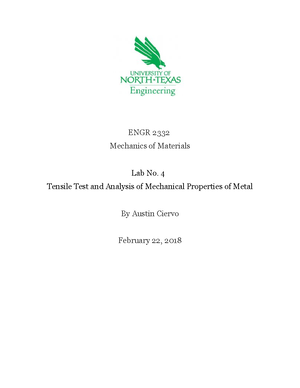 Lab 9 Torsion Test - Lab report - ENGR 2332 Mechanics of Materials Lab ...