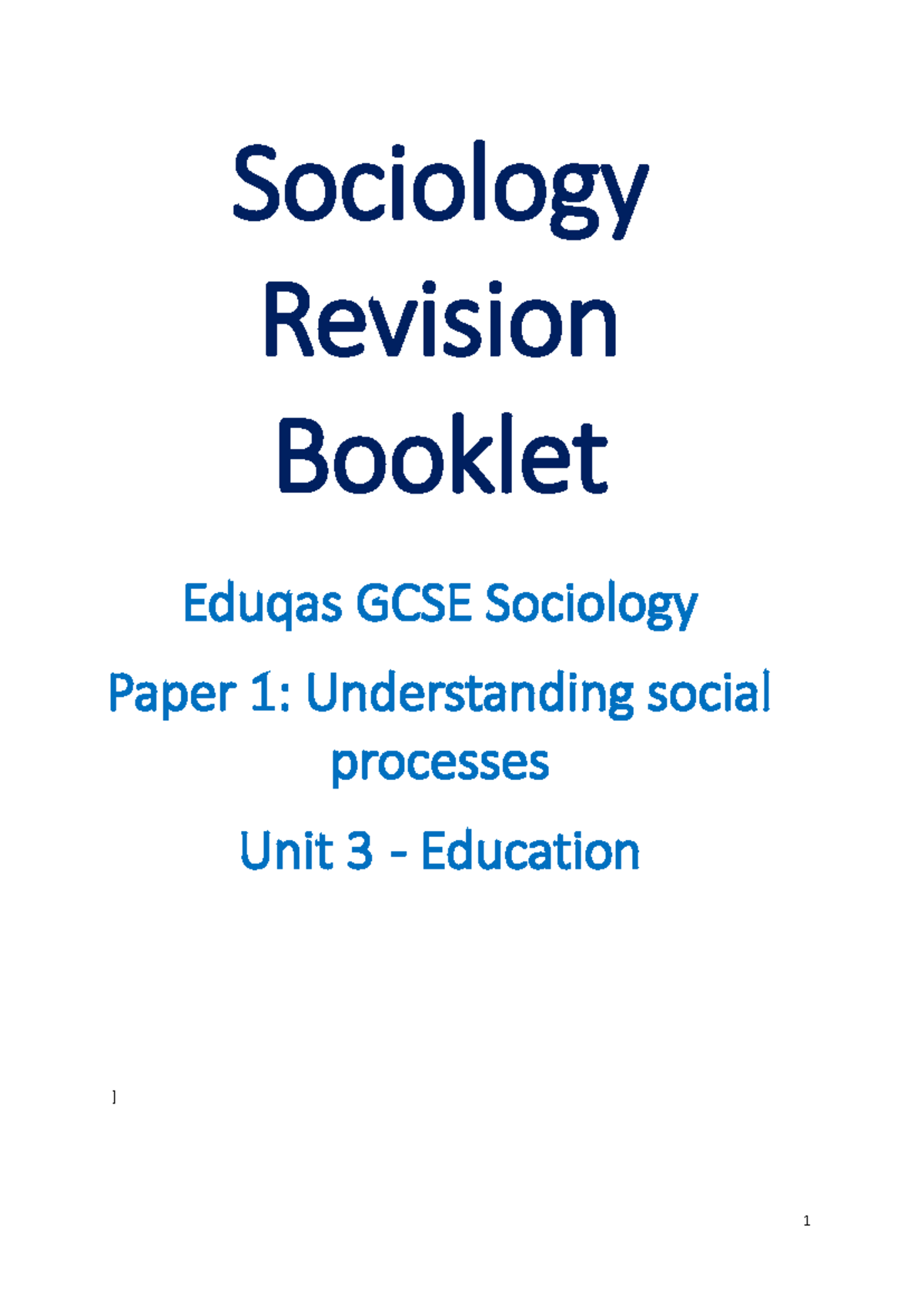 Education notes - Sociology Revision Booklet Eduqas GCSE Sociology ...