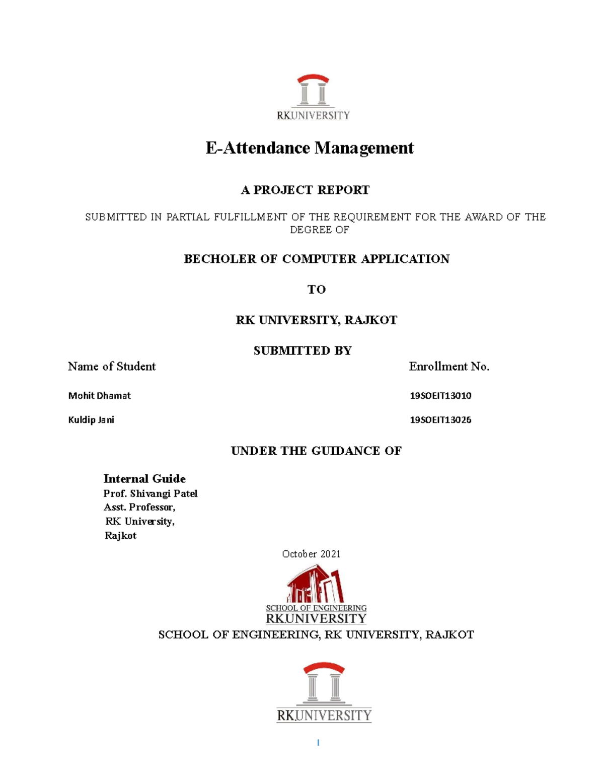 Attendance Managment System - E-Attendance Management A PROJECT REPORT ...