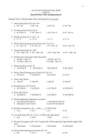 Q1 Mathematics 8 Module 1 - Mathematics Quarter 1 – Module 1 : Factors ...
