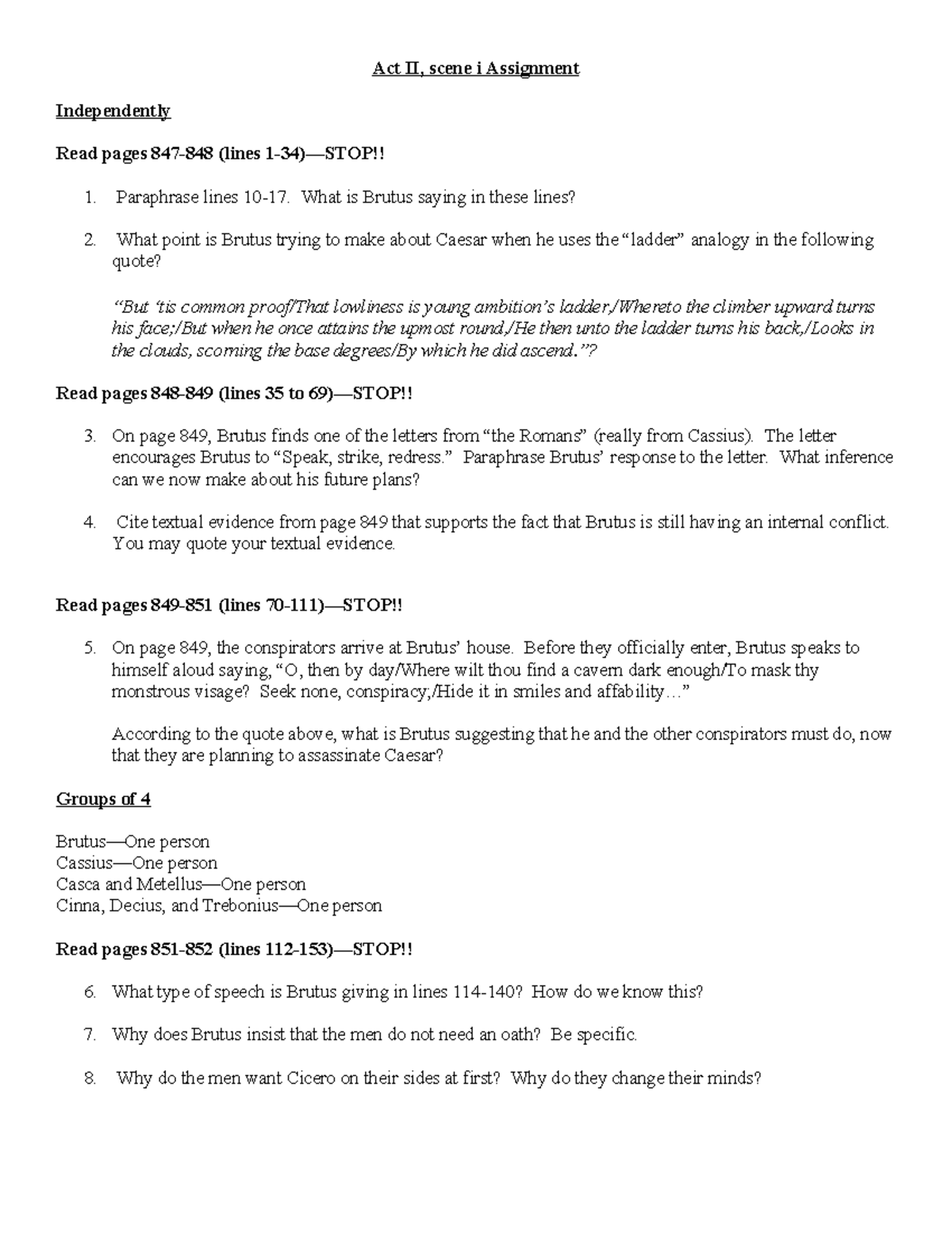 Act II scene i Independent and Group Assignment - Act II, scene i ...