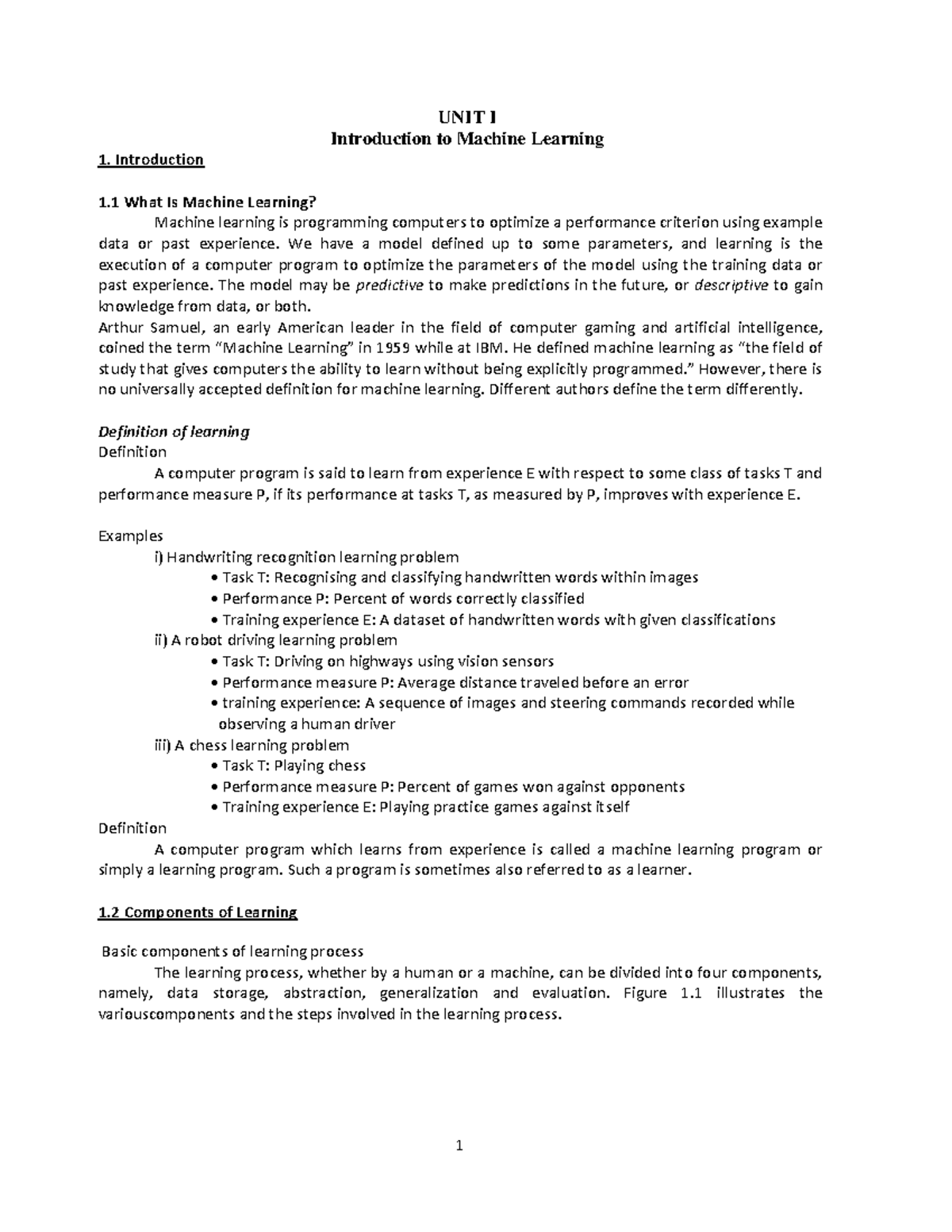 Chap 1 Introduction Of Ml Unit I Introduction To Machine Learning