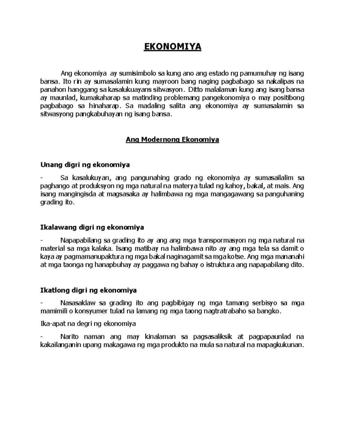 Ekonomiya - EKONOMIYA Ang ekonomiya ay sumisimbolo sa kung ano ang ...