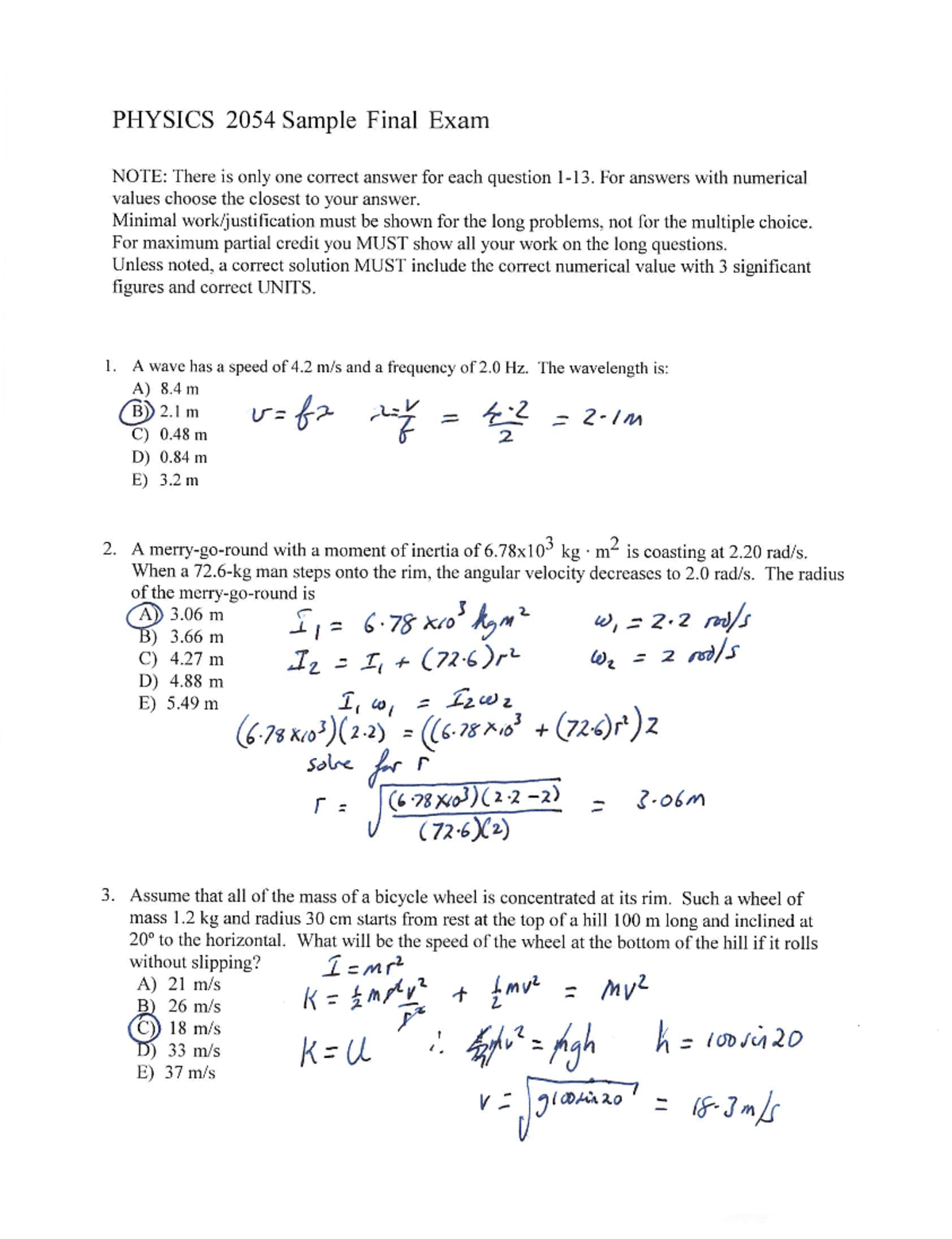 Sample Final with solution - PHYS 251 - Studocu