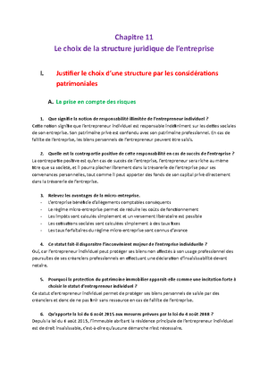 CEJM BTS1 Chap 11 Le choix de la structure juridique de l'entreprise support étudiants - Page 1 ...