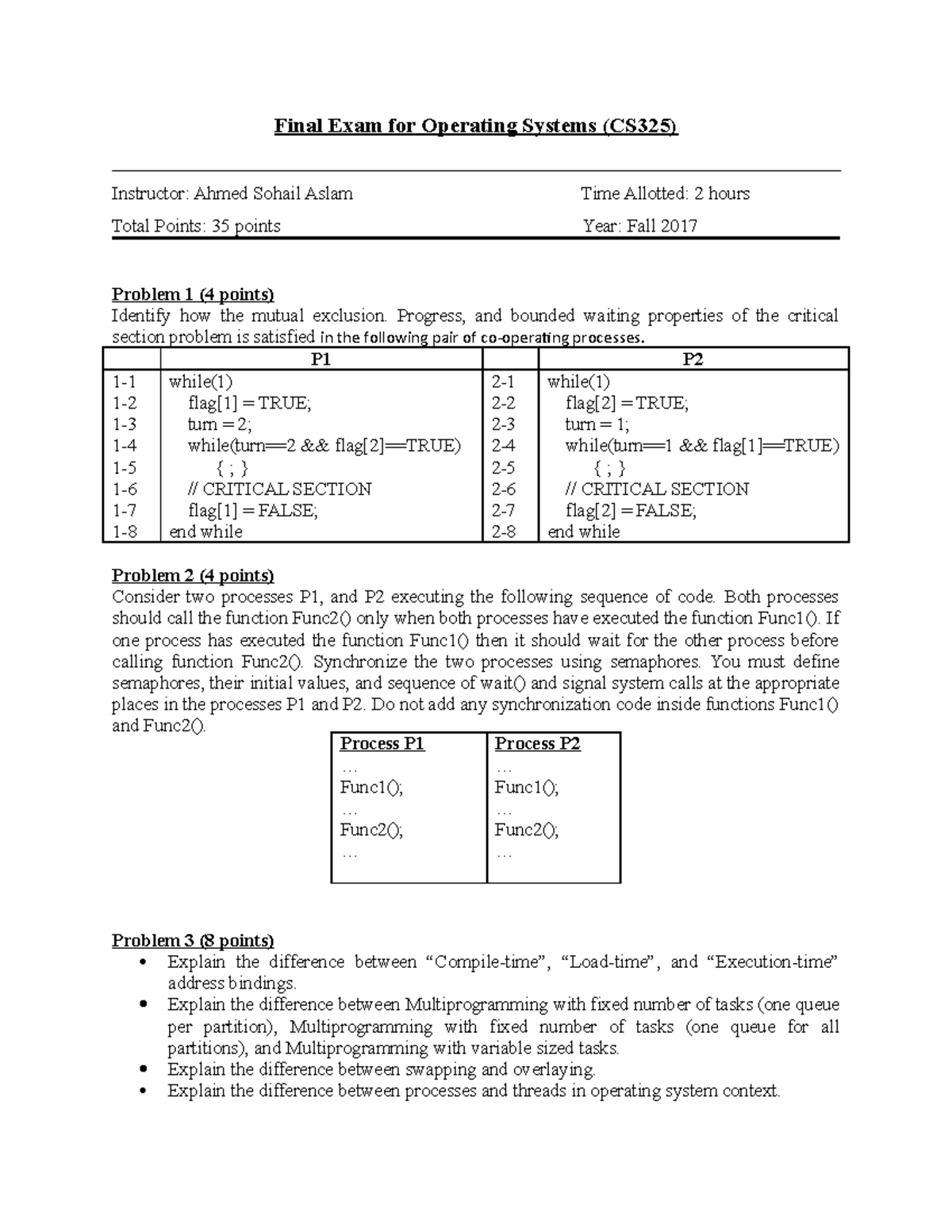 Performance Management System - Final Exam for Operating Systems (CS325 ...