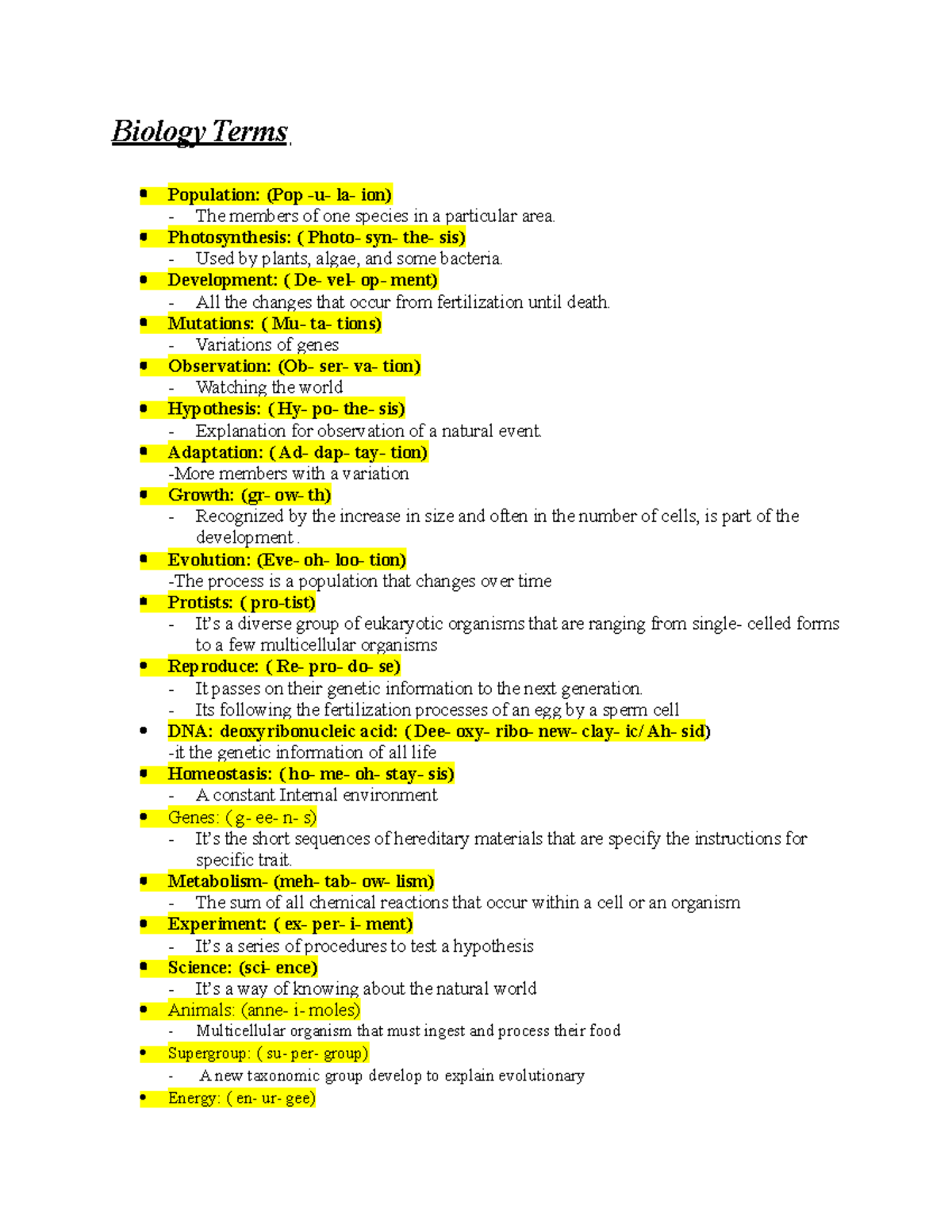AHP215 wk 1 assn 01122004 - Biology Terms Population: (Pop -u- la- ion ...