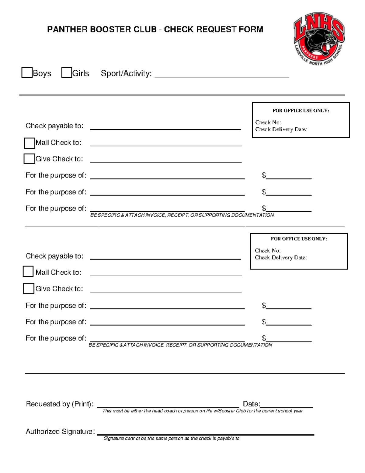 Check Request Form Fillable - PANTHER BOOSTER CLUB - CHECK REQUEST FORM ...
