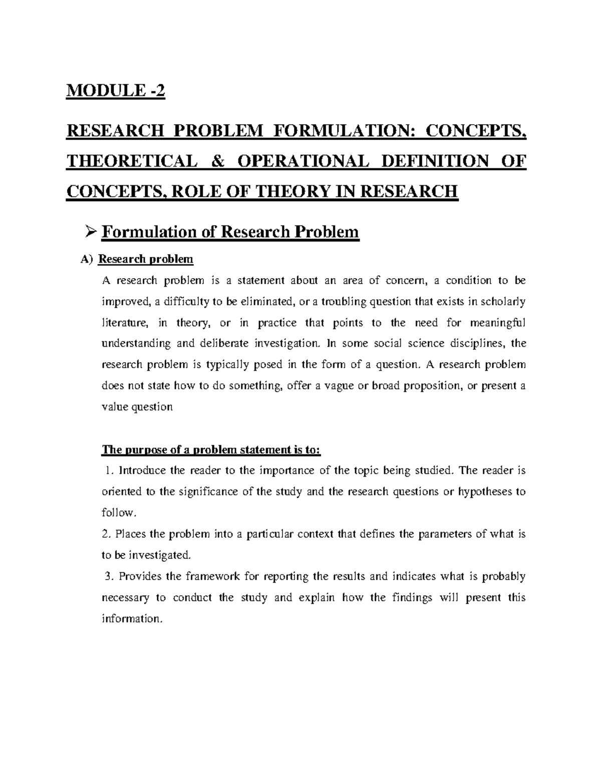 Module 2 research methodology paper - MODULE - RESEARCH PROBLEM ...