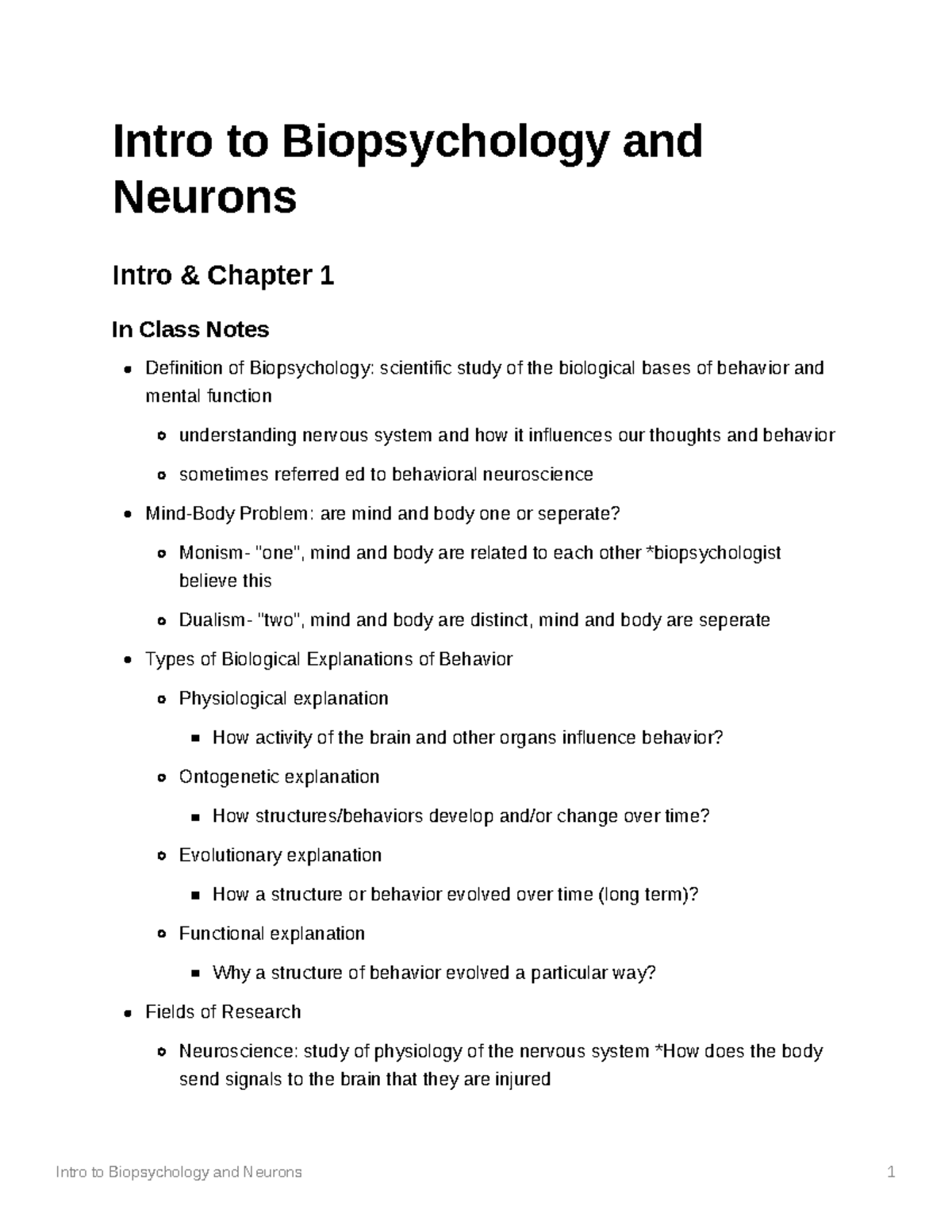 Intro to Biopsychology and Neurons - Intro to Biopsychology and Neurons Intro & Chapter 1 In ...