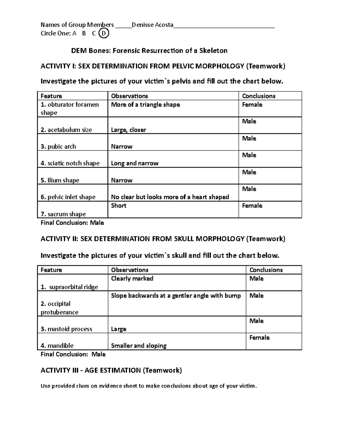 DEM Bones Team Answer Sheet - Names of Group Members _____Denisse - Studocu