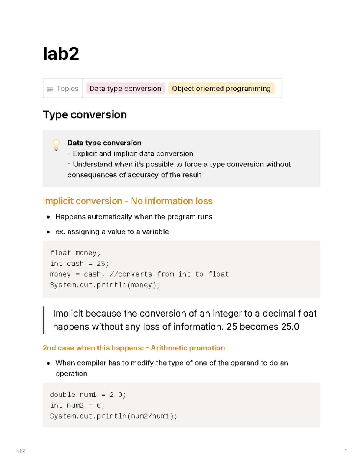 Iti1121 lab 2 notes - lab2 1 lab Topics Data type conversion Object ...