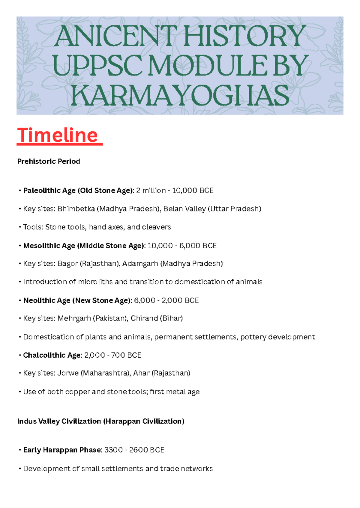 Ancient History Revision Module - Timeline Prehistoric Period ...