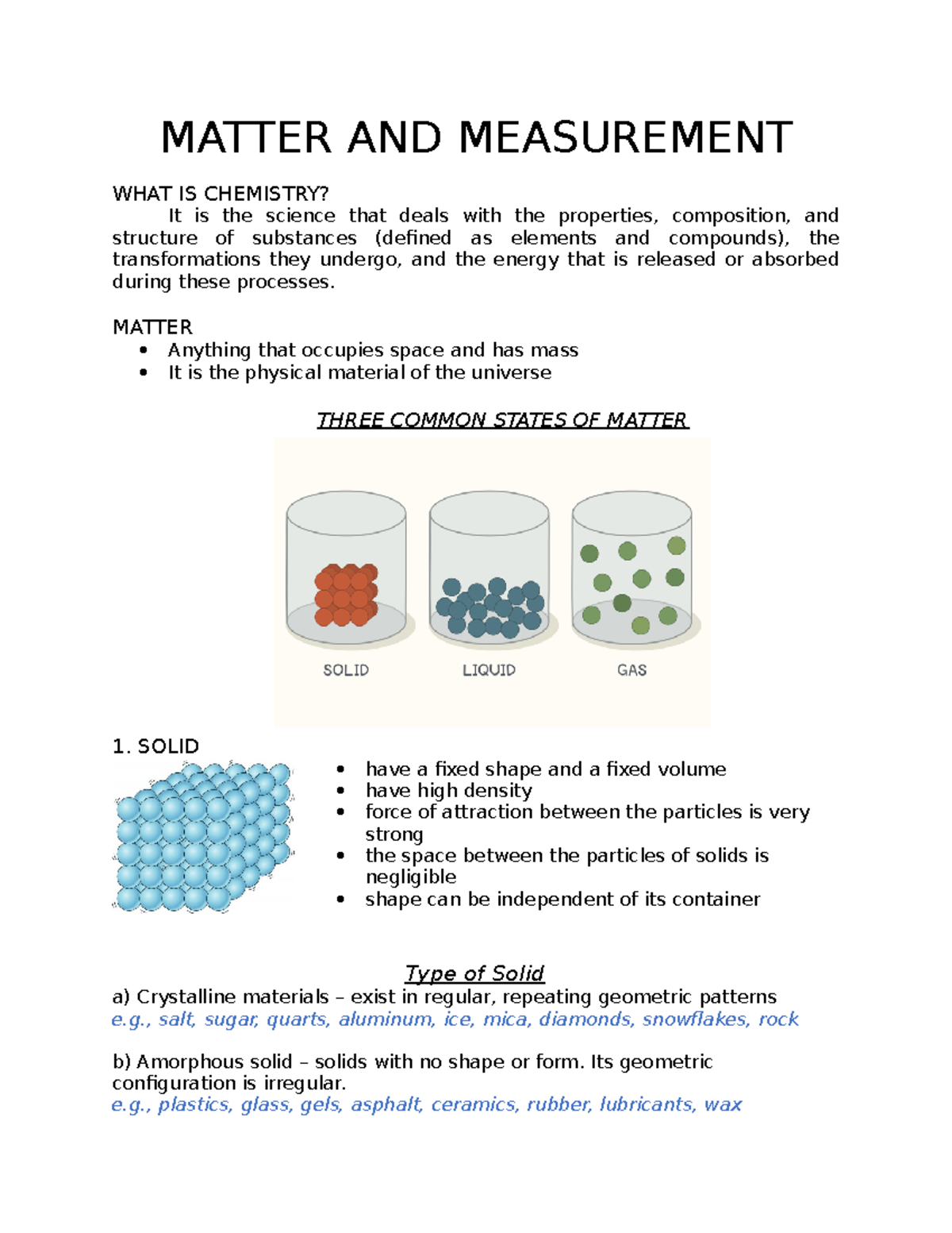 Matter AND Measurement - MATTER AND MEASUREMENT WHAT IS CHEMISTRY? It ...