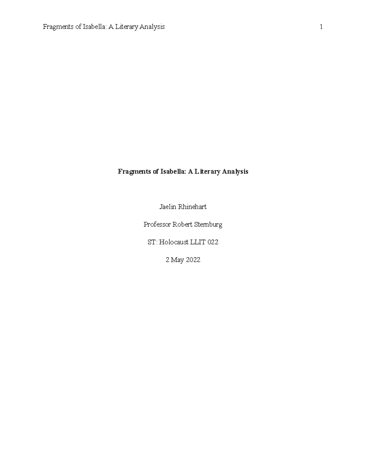 Final Research Paper - Fragments of Isabella: A Literary Analysis ...