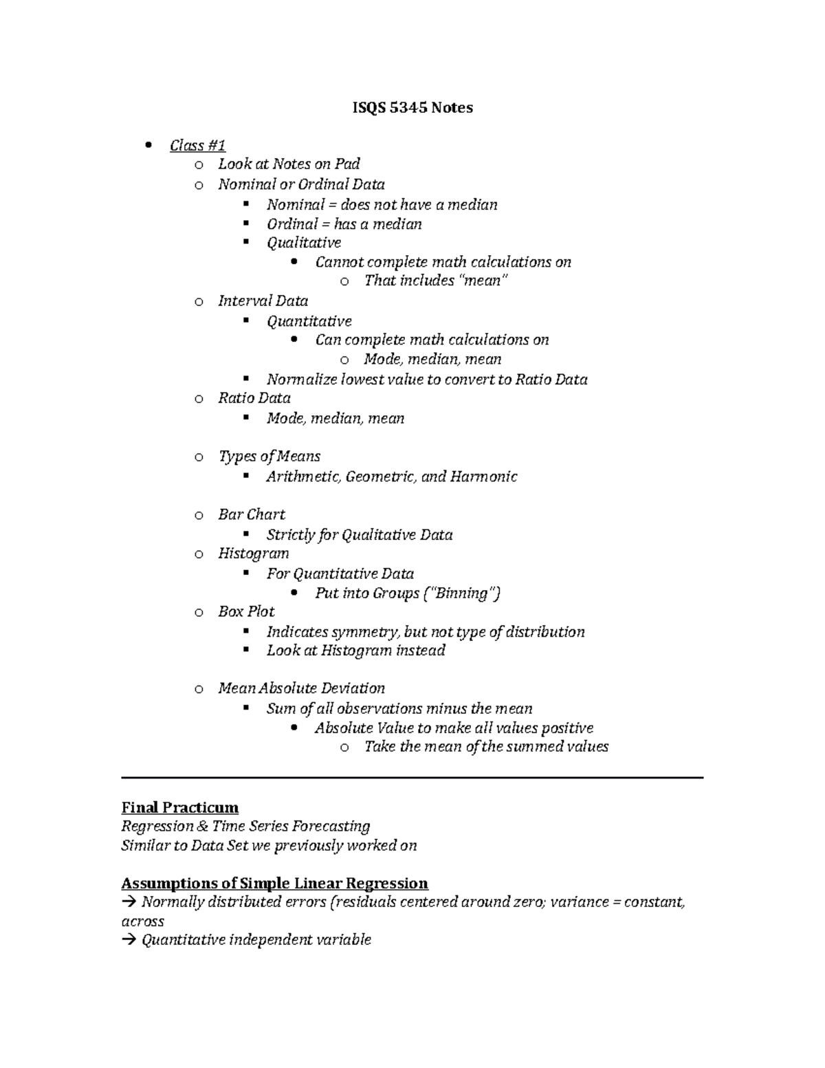 Lecture Notes, Lecture All - ISQS 5345 Notes Class o Look at Notes on ...