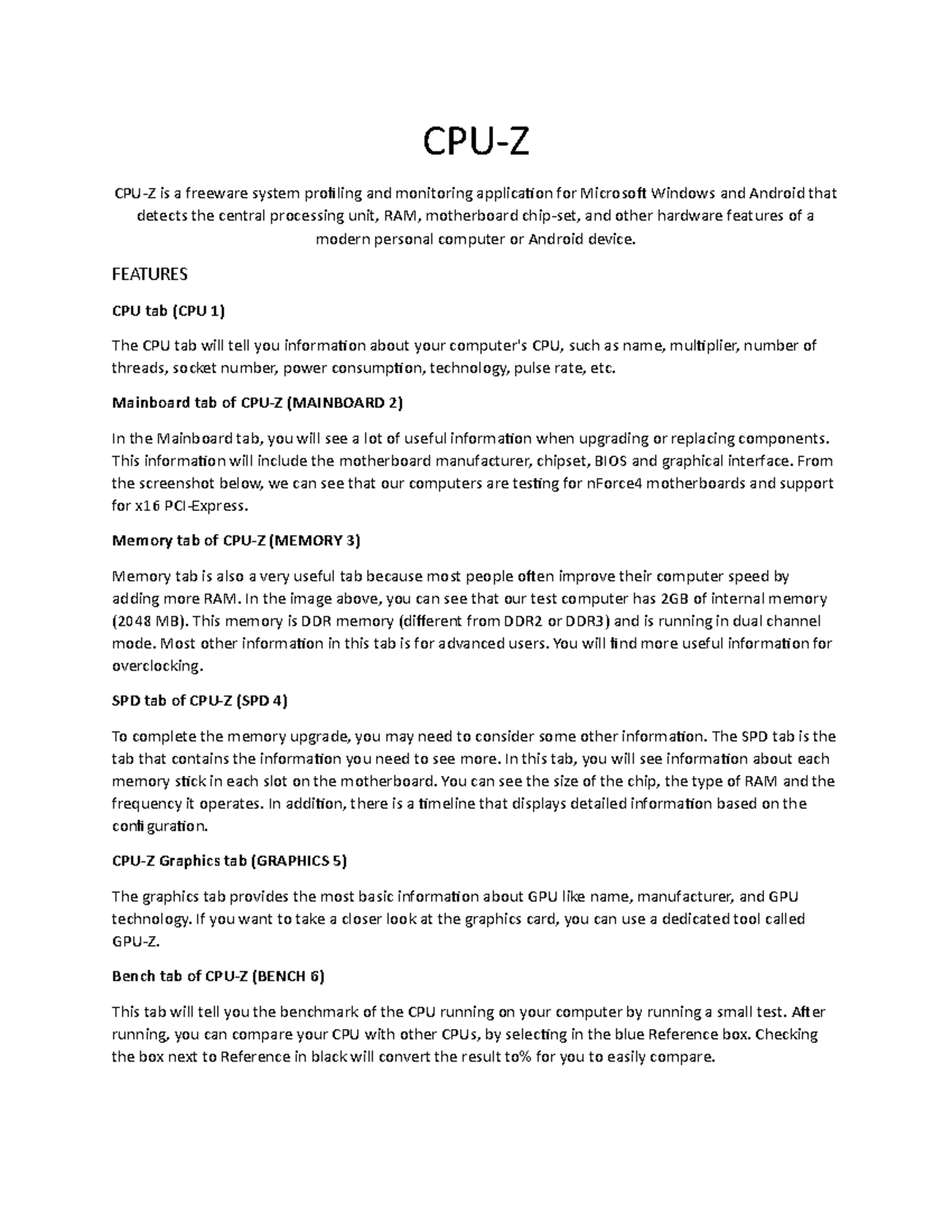 CPU Z Features AND Information CPU Z CPU Z Is A Freeware System
