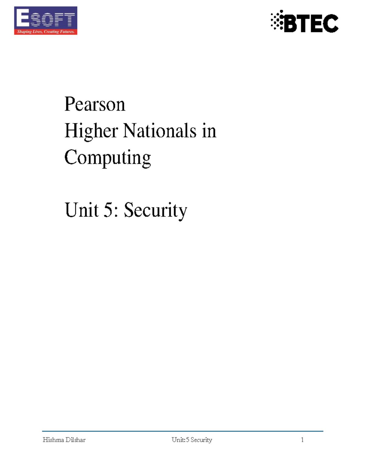 E180782-Hishma Dilshard-Unit 05(Security) - Pearson Higher Nationals in Computing Unit 5 ...