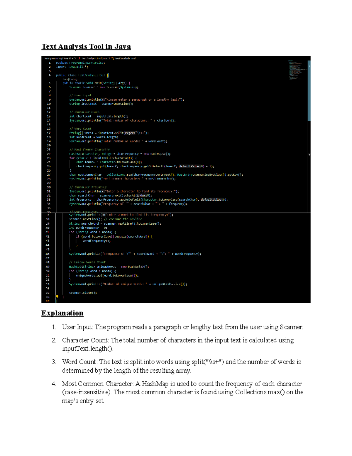 Unit1Assignment - Programming Assignment 2 - Text Analysis Tool in Java Explanation 1. User ...